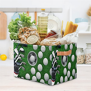 OMFUNS Golf Ball Storage Basket, Sport Golf Ball Foldable Storage Bin with Handle Fabric Rectangular Storage Box Organizer for Closet Shelf Home Office Nursery Toy Basket, 1 Pack