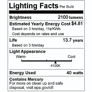 GE Lighting (6 Tubes) GE F40T12 Fluorescent Bulbs, 48 inch Linear Fluorescent T12, 40 watts, 2100 lumens, 4100K Cool White, Great for Utility and WorkSpaces, Refreshing Light