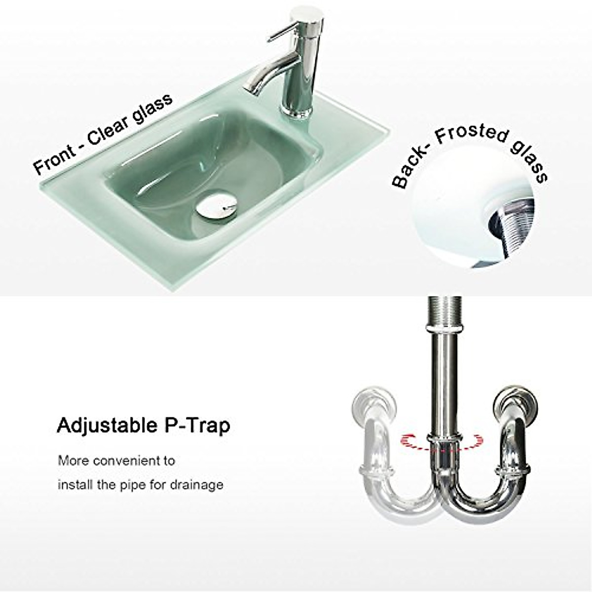 eclife Bathroom Vanity W/Sink Combo, 18.4” for Small Space MDF Modern Design Wall Mounted Vanity Set, Porcelain Ceramic Sink Top, Chrome Faucet (F-A15E01W)