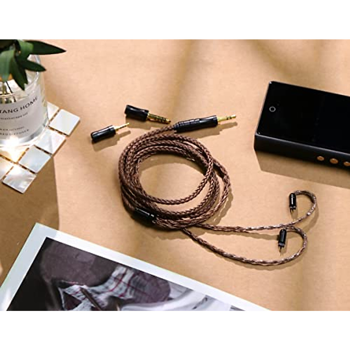 Linsoul Tripowin Amber 32AWG OFC Oxygen Free Cable HiFi IEM Cable with Interchangeable 2.5mm/3.5mm/4.4mm Plug, PVC Sleeve Replacement Cable for Audiophile (2pin, Amber)