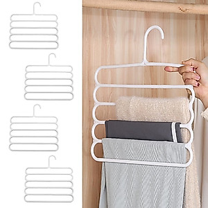 4Pack Pants Hangers Space Saving Multifunctional Hanger Scarf Storage Hanger Closet Storage Organizer for Tie Scarf Jeans Pants(5-Layer)