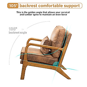 Hosnnile Accent Chair with Cushion, Mid-Century Modern Upholstered Single Reading Armchair with Hot-Stamping Cloth + Solid Wood Frame for Living Room, Bedroom, Lounge, Balcony (Brown)