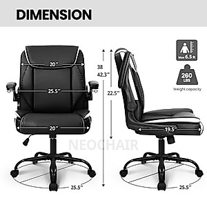 NEO CHAIR Office Chair Adjustable Desk Chair Mid Back Executive Comfortable PU Leather Ergonomic Gaming Back Support Home Computer with Flip-up Armrest Swivel Wheels (Black)