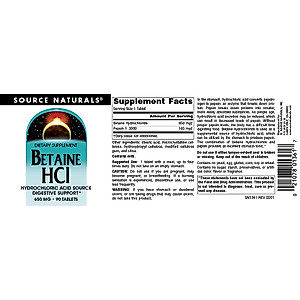 Source Naturals Betaine HCL 650mg, Inc. 90 Tabs