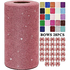 Rose Gold Glitter Tulle Rolls 6 Inch by 50 Yards Sparkle Fabric Ribbon for DIY Tutu Skirt Sewing Bow Wedding Decorations Craft Supplies