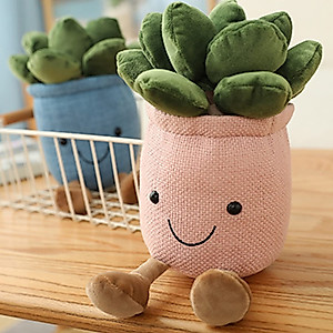 Quioee 3pcs Succulent Plush Toy Potted Plants Plush Doll, Simulation Succulent Plushies Home Decoration Stuffed Soft Plushies (Pink+White+Blue)