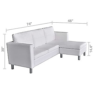 INLIFE Sectional Sofa 3-Seater Artificial Leather L-Shpe Sofa and Couch for Living Room Home Furniture Home Decor White 74" x 48" x 30.3" (L x W x H)