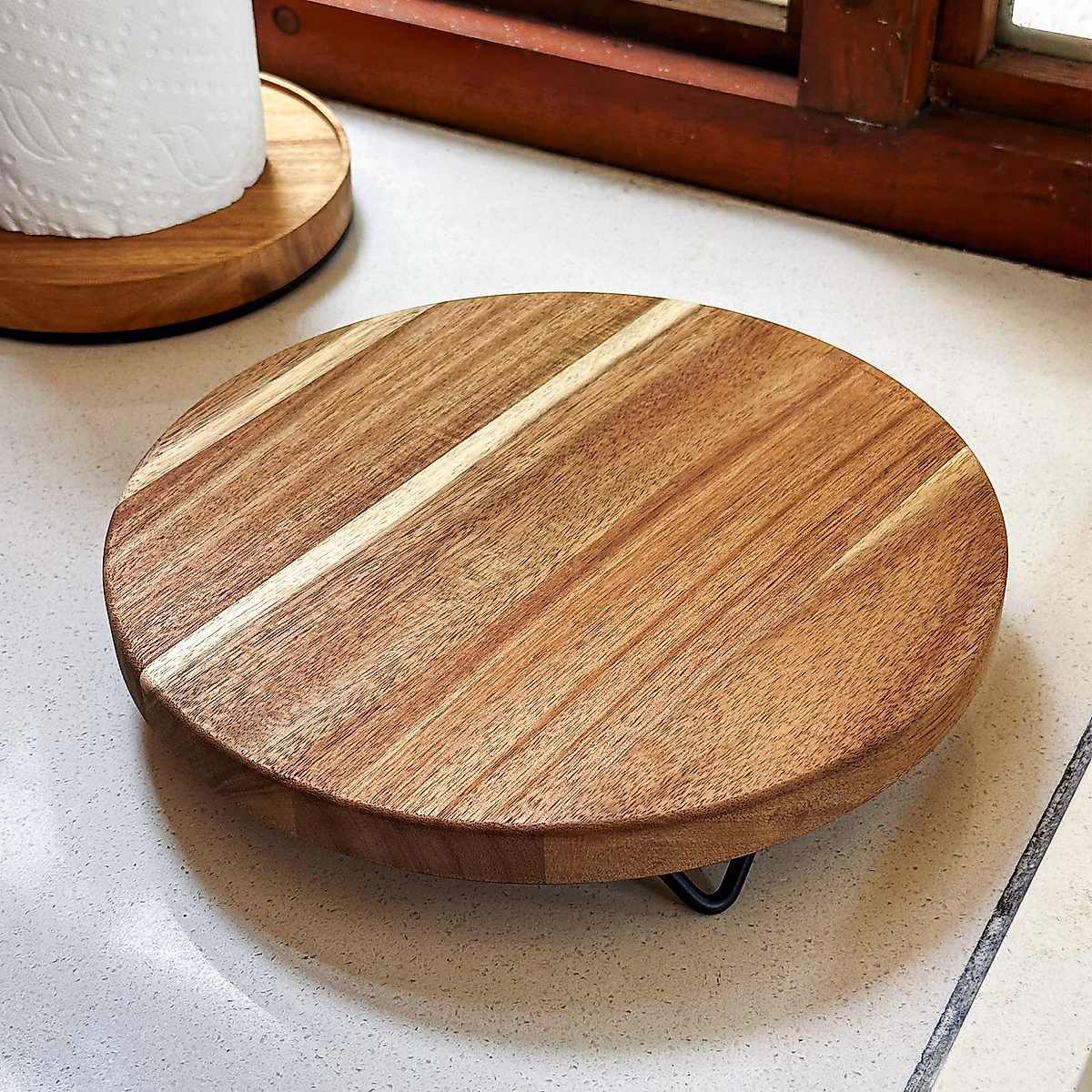 WILDMOS Decorative Round Wood Riser for Display,Pedestal Tray for Home or Kitchen and Bathroom Countertop Organizer,Farmhouse Kitchen Counter Decor Tray. (10-inch)