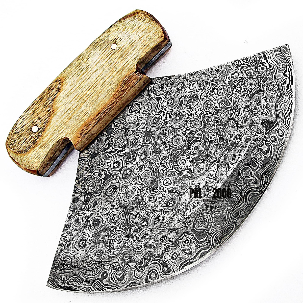 ULU-3007 Handmade Damascus Steel Ulu Knife Stabilized Handle With Sheath