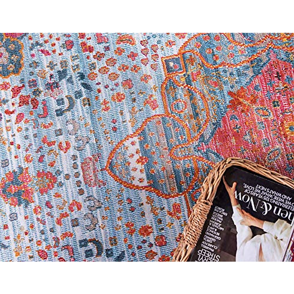 Unique Loom Baracoa Collection Area Rug - Malecon (8' 4" x 10', Light Blue/ Orange)