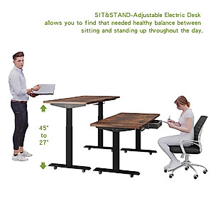 Radlove Dual Motors Height Adjustable 55 x 30'' Electric Standing Desk with Drawer Stand Up Table 4 Memory Keys, Computer Desk with Splice Board Home Office Desk, Rustic Brown Top + Black Frame