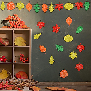 Cholemy 150 Pcs Large Fall Leaves Pumpkin Cutouts Glitter Paper Fall Leaves Die Cuts Artificial Confetti Maple Leaves Elm Leaf Leaves Pumpkin Cutouts for Classroom Bulletin Board Thanksgiving Autumn