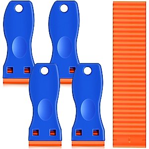 Plastic Scraper Blades, 4 Pieces Scraper Tools with 100 Pieces Plastic Blades, Plastic Razor Blade Scraper Cleaning Scraper Remover for Stickers, Decals, Adhesive, Labels, Paint, Glass, Car