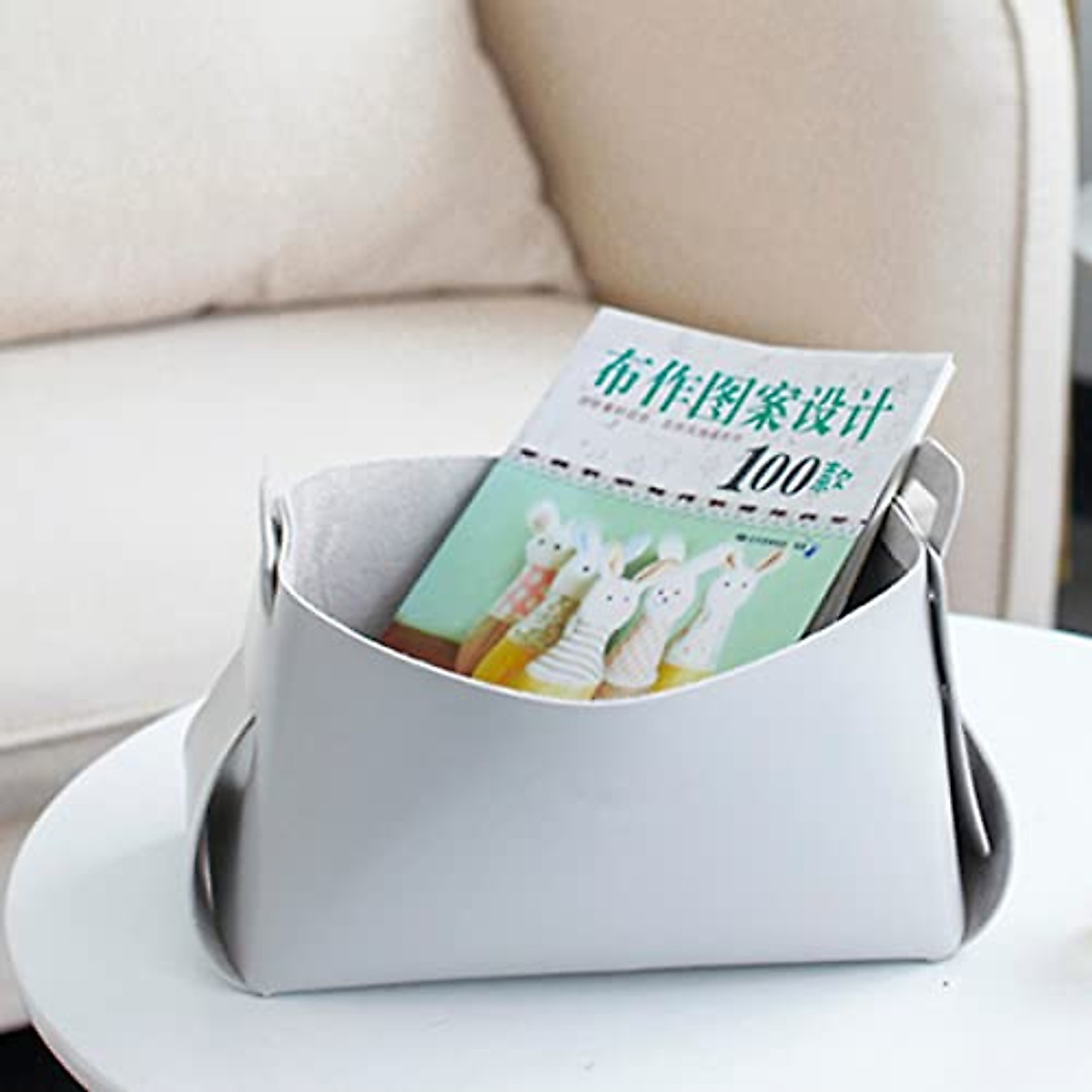 Cabilock Box Handle Flowers Basket Room Leather Desk for Wallet Storage Coin Decoration Baskets Fruits Small Cube Toys Bedside Jewelry Grey Collapsible Living Assembled Organizer Holder