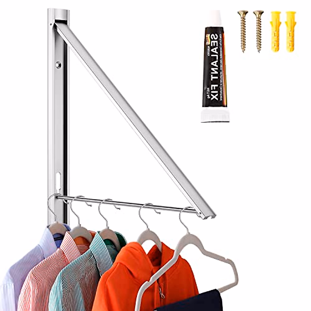 kuaguan Laundry Racks for Drying Clothes Drying Rack,Folding Drying Rack, Wall Mounted Clothes Hanger Rack Drying Rack Clothing Folding Indoor and Outdoor (Silver)