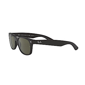 Ray-Ban RB2132 New Wayfarer Square Sunglasses, Rubber Black/Polarized Green, 55 mm