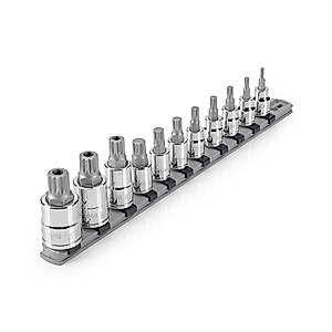 TEKTON 3/8 Inch Drive Triple Square and 1/2 Inch Drive TR Triple Square Bit Socket Set with Rail, 11-Piece (M4-M12, MT14-MT18) | SHB99100