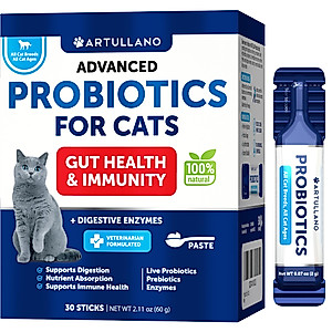 Probiotics for Cats - Cat Probiotic Support Gut Health, Itchy Skin, Allergies, Immunity, Yeast Balance - Cat Probiotics for Indoor Cats Digestive Enzymes with Prebiotics - Cat Diarrhea Relief