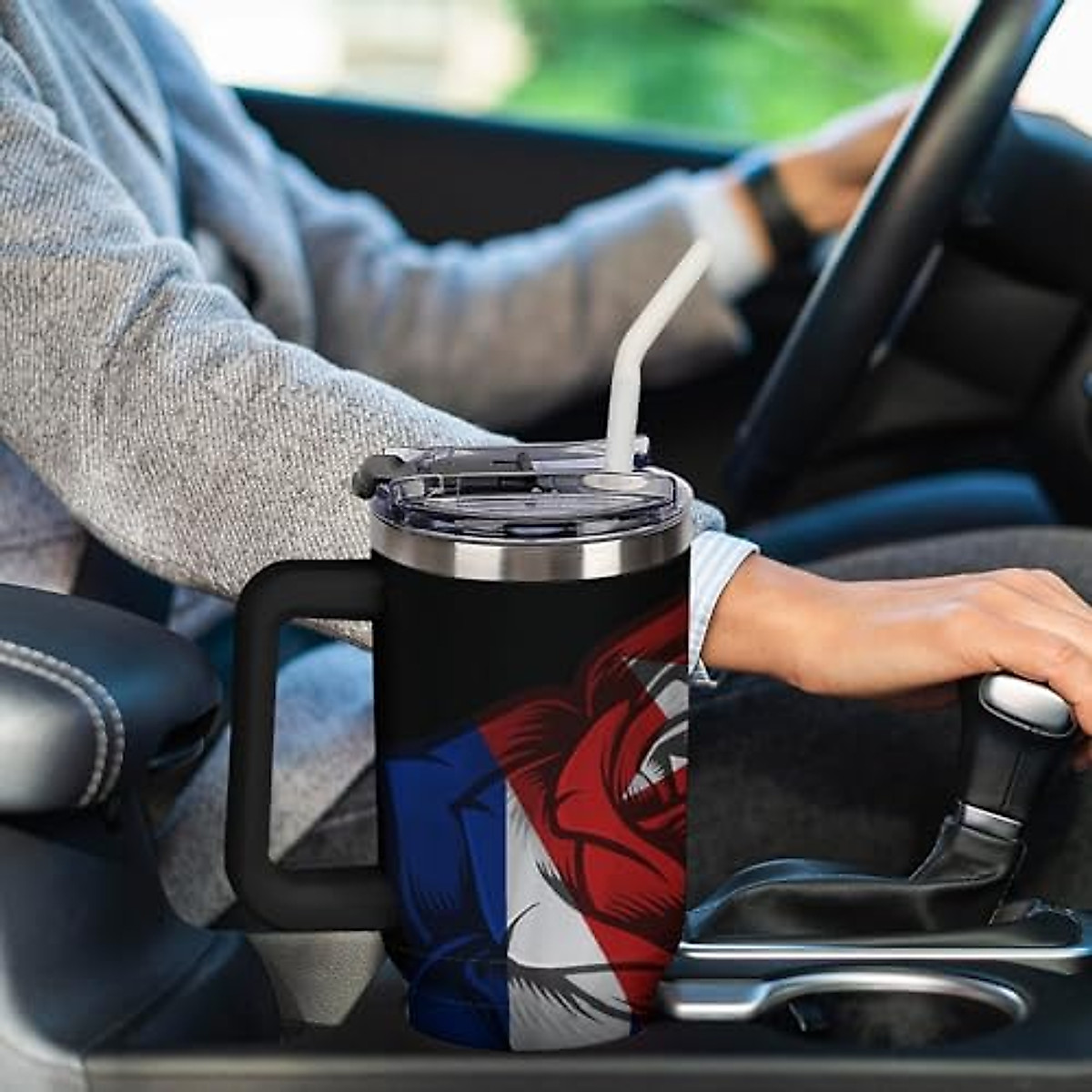 Rose Cuba Flag 40 Oz Tumbler with Handle And Straw Lid,Insulated Reusable Stainless Steel Travel Glass Mug 40 Ounces