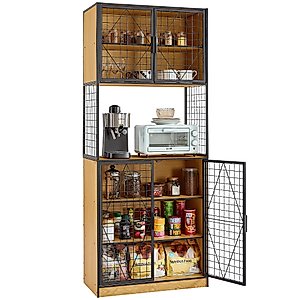 VECELO 72in Tall Kitchen Pantry Cabinet with Doors and Shelves, Large Freestanding Storage Cupboard with Countertop Hutch for, Oak