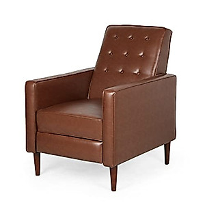 Christopher Knight Home Randolph Mid-Century Modern Button Tufted Recliner, Cognac Brown, Dark Espresso