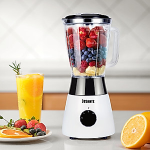 JUSANTE Kitchen Blender, 500W Countertop Blender with 52oz Plastic Jar for Smoothies Milkshake Desserts Nut Butter, Cocktails Sauces (White)