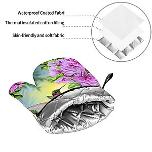 Mount Hour 4-Piece Set Oven Mitts and Potholders, Spring Bird Hummingbird Summer Purple Flower Floral Baking Glove and Pot Holder for Cooking BBQ
