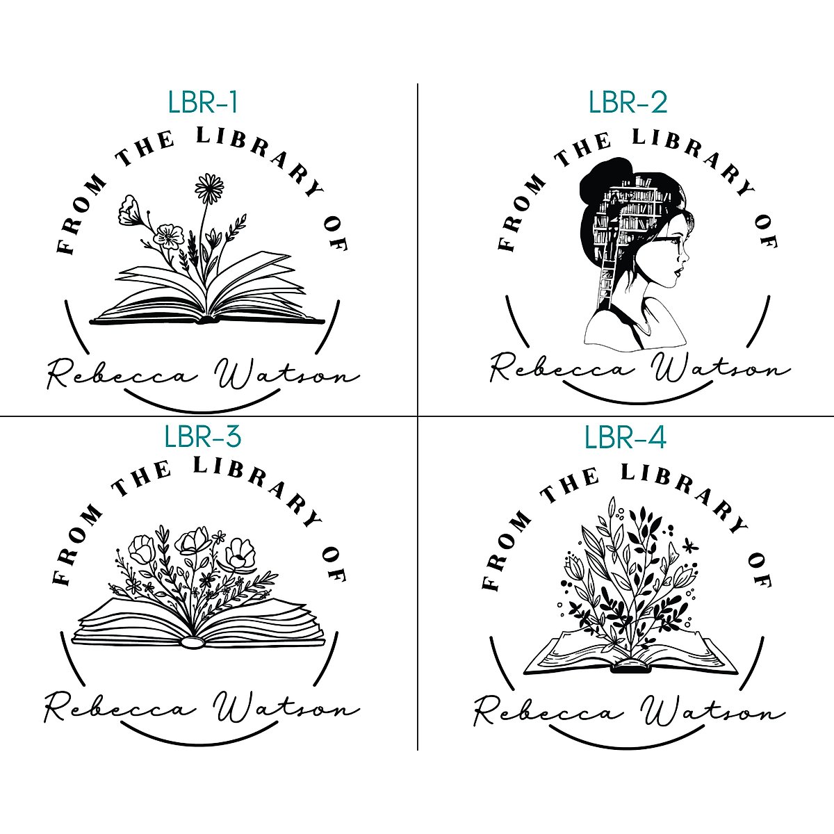 from The Library of | Ex Libris | Floral Book Stamp | Personalized Book Embosser | Custom Library Stamp | Monogram Self-Inking Wood Handle Stamper (Floral 3)