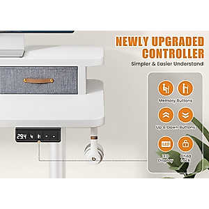 Flycity Electric Standing Desk with Dual Drawers, 55" x 24" Height Adjustable Desk Sit Stand Desk with Memory Controller, Casters & 2 Hooks, Ergonomic Low Noise Home Office Desk, White