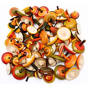 Lot of 6 pcs Handmade Painted Wood Spinning Tops Wooden Toys Vintage India Craft by AzKrafts