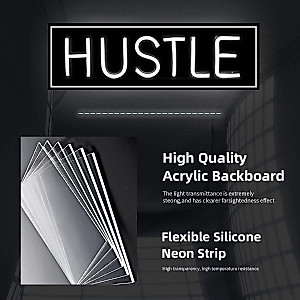 HUSTLE LED Neon Sign Novelty Light Wall Art Decorative Wall Hanging Sign for Bedroom Living Room Kid’s Room Party Home Decor Neon Night Light USB Powered Large 19.7x4.9” White