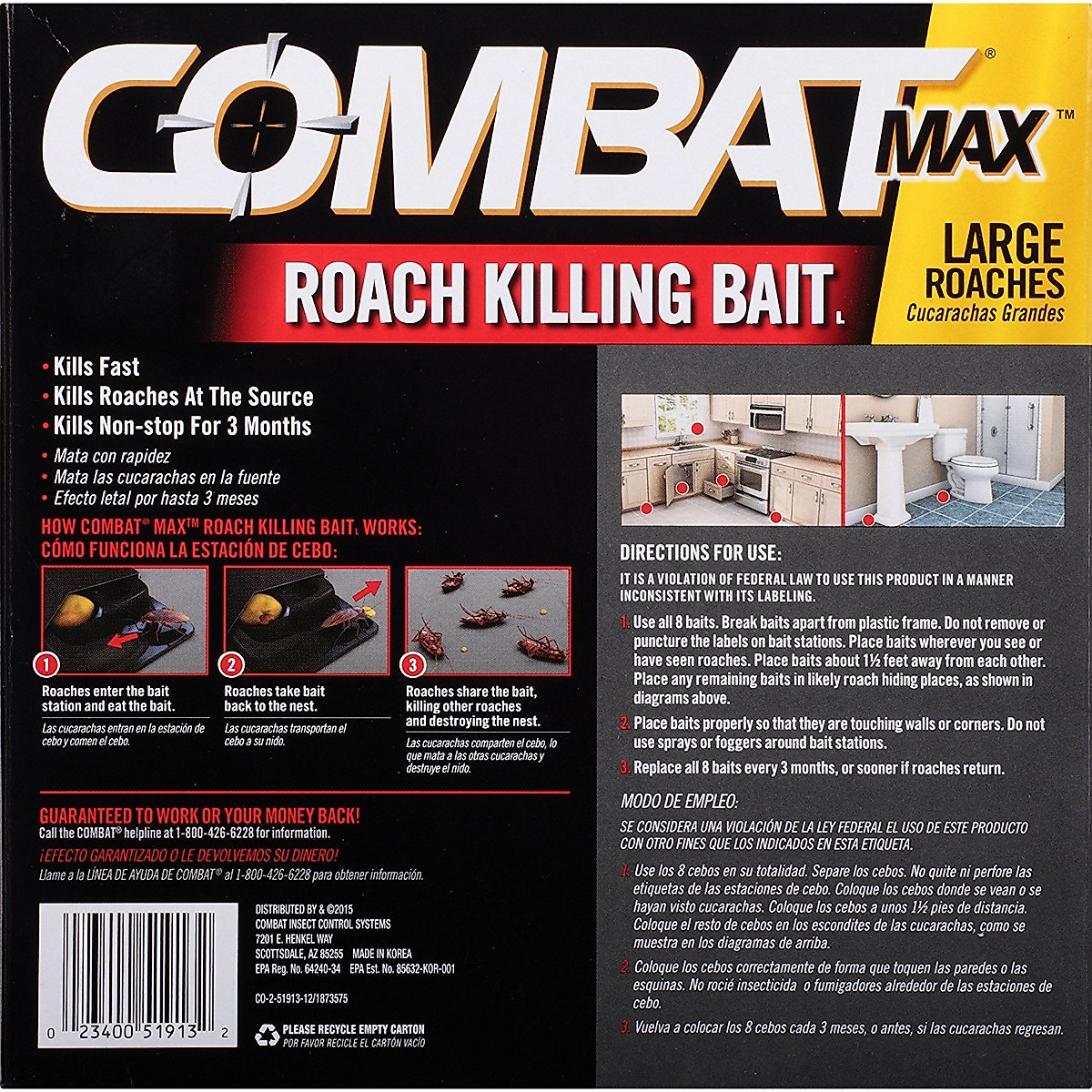 Combat Max Roach Killing Bait for Large Roaches, 8 Bait Stations (Pack of 2)