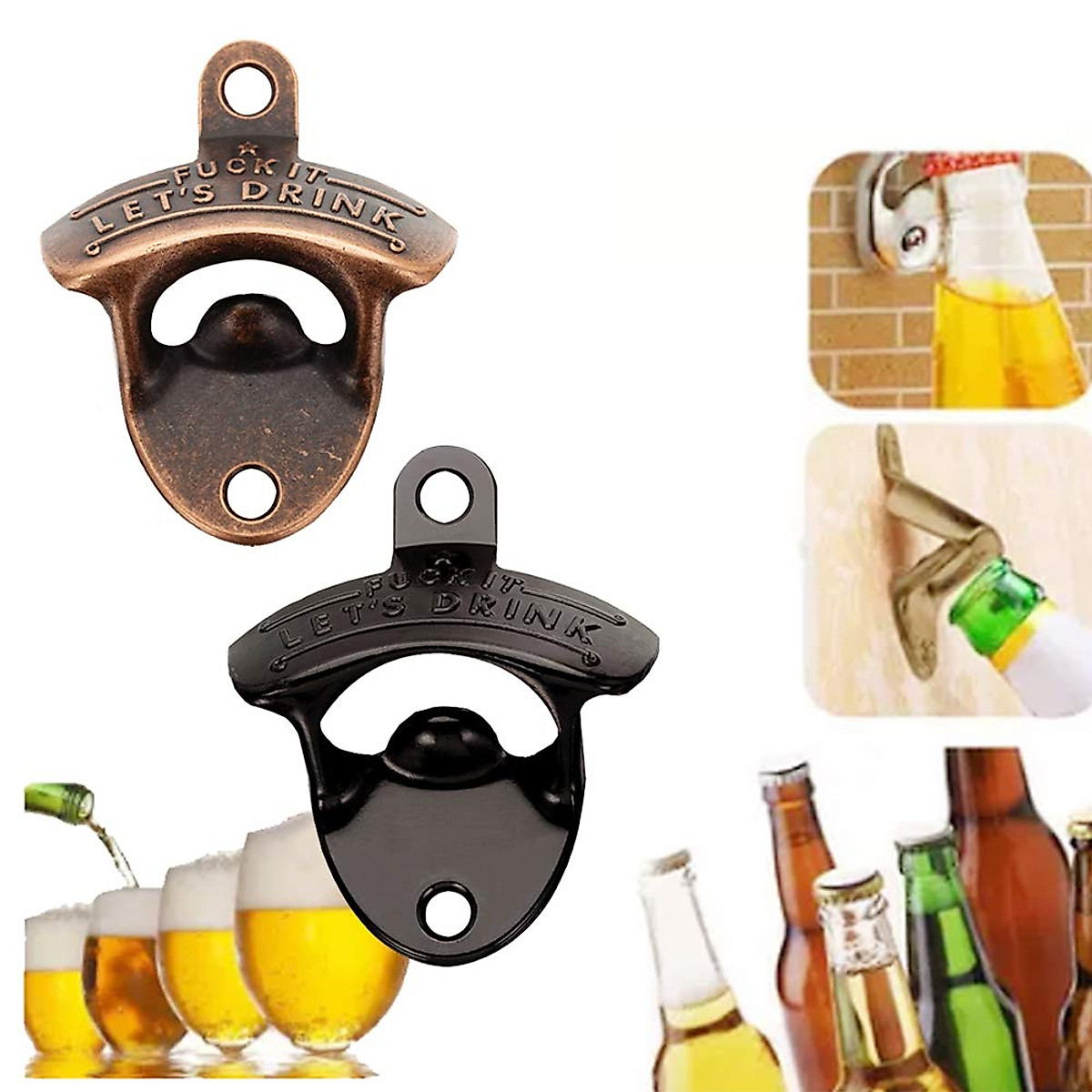 AYRXG 2 Pcs Wall Mounted Bottle Opener Vintage Beer Bottle Opener Suitable for Bars KTV Hotels Homes(Red bronze，Black)