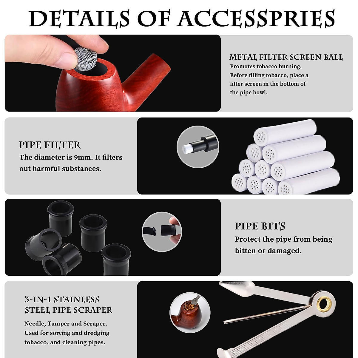 Tobacco Pipe Handmade Smoking Pipe Gift Box and Accessories including Pipe Cleaning Tool