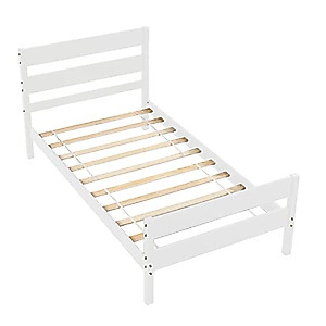 LCH Twin Bed Frames, Wood Twin Bed Frame with Headboard and Footboard Kids Bed Frame,Twin Wooden Bedframes Platform with Storage for Girls Boy No Box Spring Needed (White)
