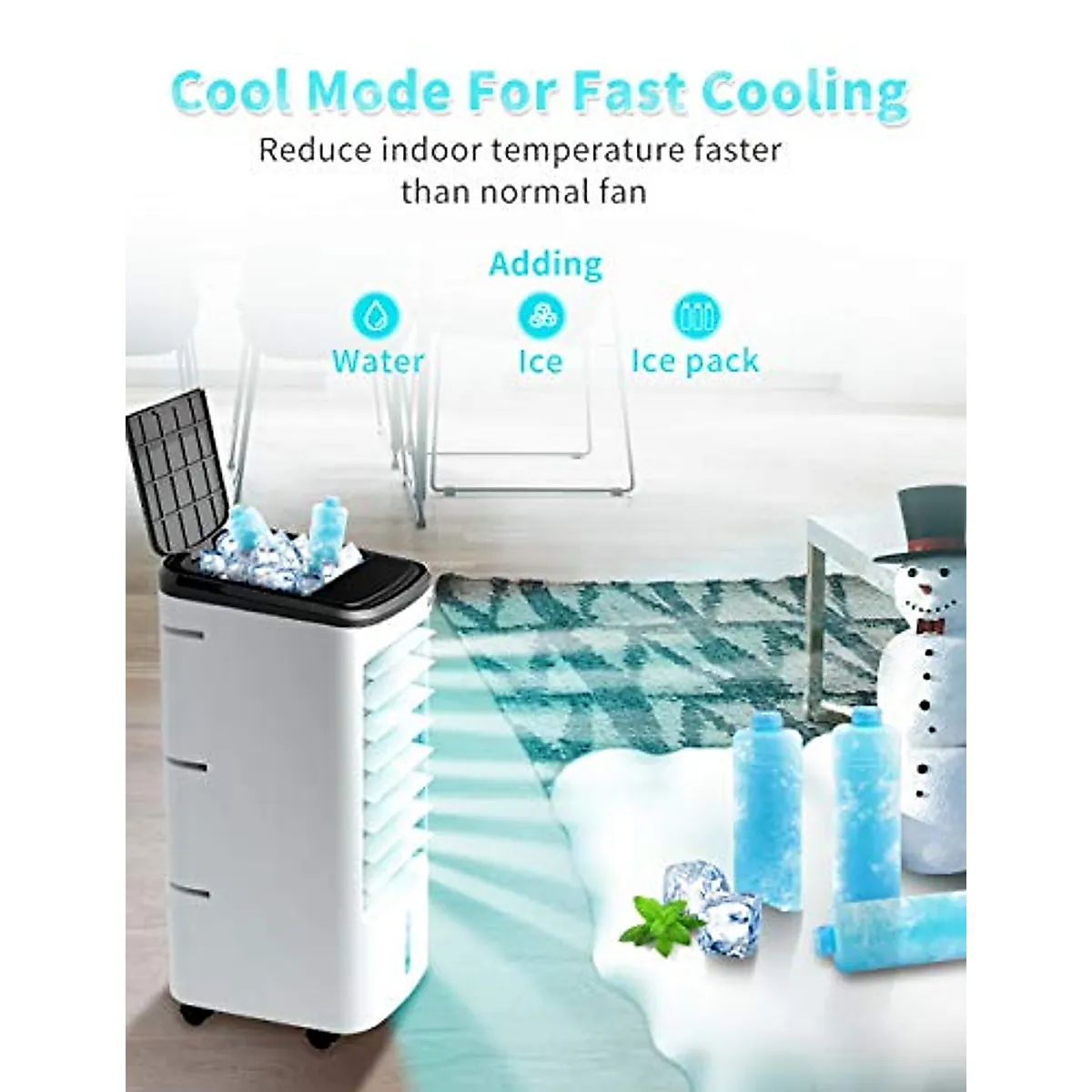 COMFYHOME 3-IN-1 Portable Air Conditioners Windowless, 65° Oscillation Swamp Cooler, 3 Speeds Portable Air Cooler w/Humidifier, Remote & 12 Hours Timer, Evaporative Cooler Cooling Fan for Room Home