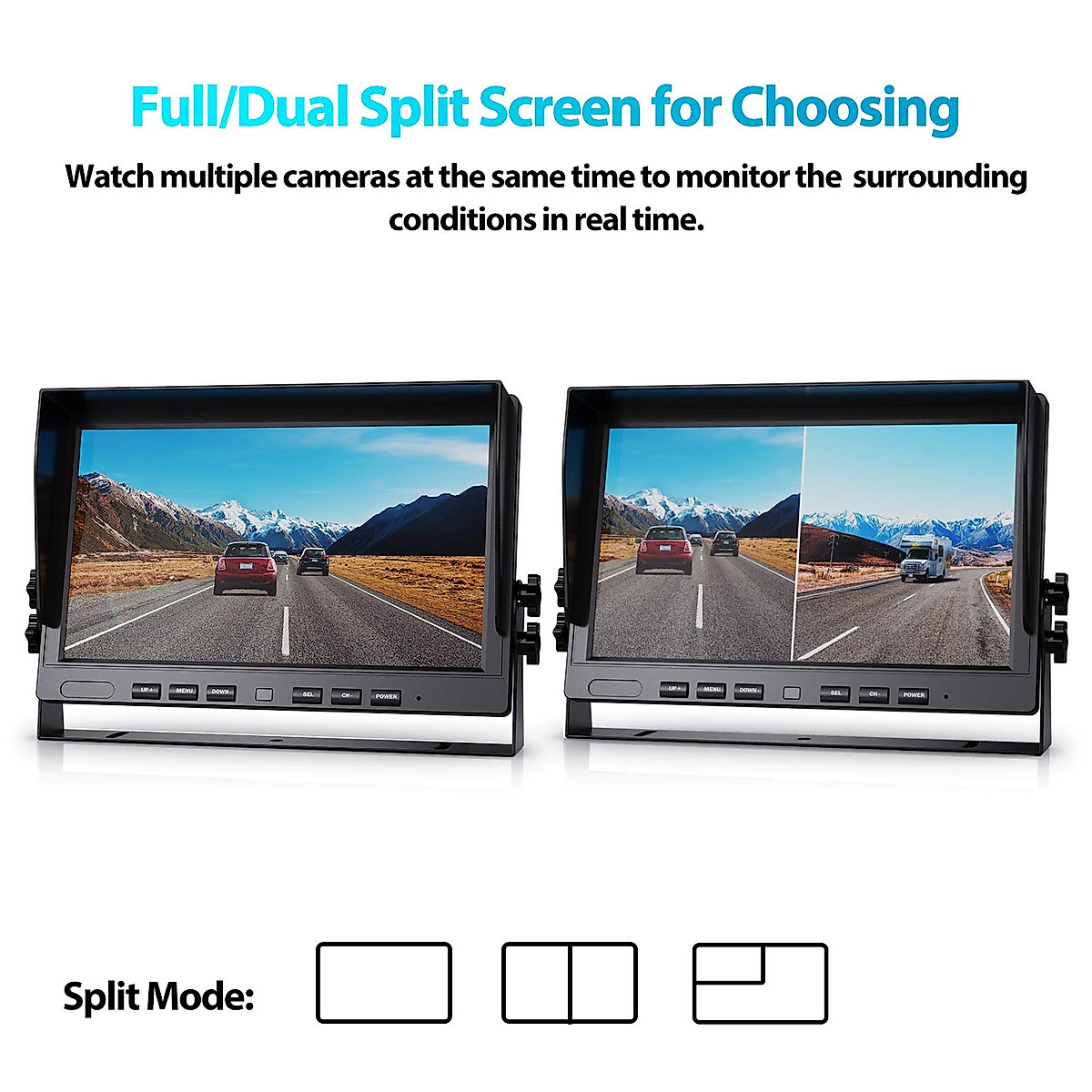 Fookoo Ⅱ HD Wired Backup Camera System Kit,10 inch Dual Split Screen Monitor with Recording IP69 Waterproof Front View Rear View Cameras Parking Lines for Truck/Semi-Trailer/Box Truck/RV(DY102)
