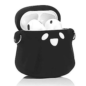 Airpods Case, 3D Cute Cartoon Ghost Compatible with Apple Airpods 1&2, Airpods Accessories Shockproof Protective Silicone Cover and Skin for Apple Airpods Charging Case (Black Ghost)