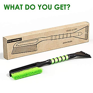 ALMA Snow Brush for Car with Ice Scraper - SOFT FOAM GRIP - Perfect Broom Snow Removal for Cars Window - Scratch Free Snow Scraper for Car - Ice Scrapers for Car Windshield ONE SOLID PIECE No Assembly