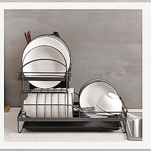 Plate Rack Draining Dish Rack Dish Drying Rack, 2 Tier Dish Rack With Drainboard, Dish Drainer With Utensil Holder And Cup Holder Pan Plate Holder