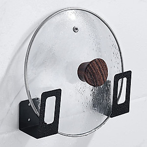 Hemoton 3 Pairs Pot Lid Rack Wall Mounted Stainless Steel Pan Lid Organizer Holder Self Adhesive Pot Lid Holders Kitchen Cooking Utensil Tool Black