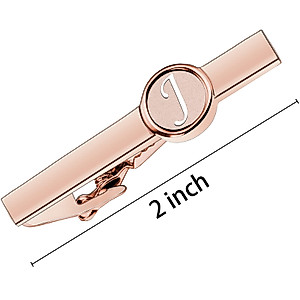 AMITER Initial Tie Clips for Men, A-Z Letter Rose Gold Necktie Bar for Regular Ties for Wedding, Anniversary, Birthday - 2'' Long