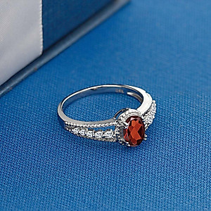 Gem Stone King 925 Sterling Silver Red Garnet and White Topaz Ring For Women (1.11 Cttw, Gemstone Birthstone, Available In Size 5, 6, 7, 8, 9)