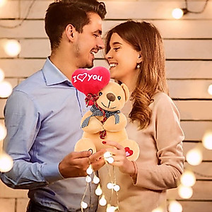 Valentine's Day Gifts Plush Stuffed Animal Plush Bear Toy Plush Bear with Heart Rose for Girlfriend, Boyfriend Funny Plush Gift for Wife Husband-Birthday Anniversary & Wedding Gifts, Brown, 7 inches