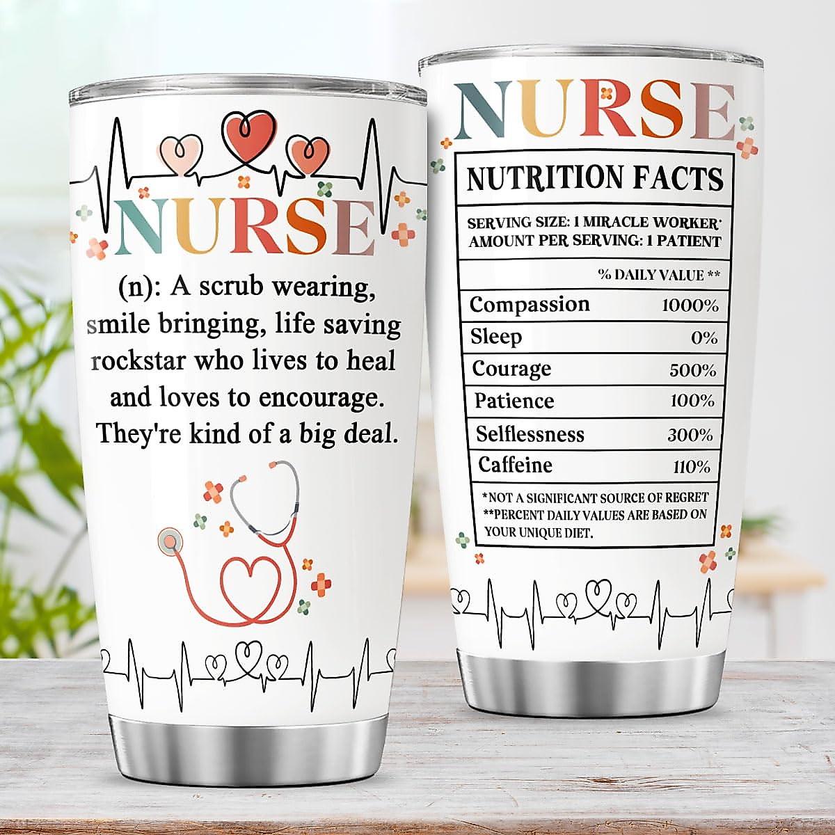 HUBUPU Nurse Gifts, Tumblers School Coffee Women Nursing Week For Nurses Cups, Nurse Quote Nutrition Facts, Tumbler 20 Oz With Lid And Straw
