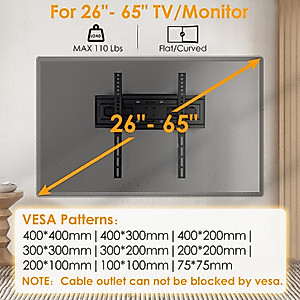 SweeEase 6 Arms TV Wall Mount for 26-65 inch, Full Motion Up Down Swivel Tilt Level Retractable TV Bracket for Flat Curved Max 110 lbs Max VESA 400x400mm TV, 8"-16"Wood Stud Articulating TV Wall Mount