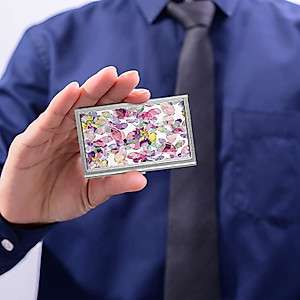 Rouidr Business Card Holder, Small Business Card Case, Slim Metal Business Card Organizer, Pocket Name Card Holder Wallet for Men Women, Colorful Flowers