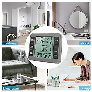 AMIR Upgraded Refrigerator Thermometer, Wireless Indoor Outdoor Thermometer, Sensor Temperature Monitor with Audible Alarm Temperature Gauge for Freezer Kitchen Home (Battery not Included, Grey)