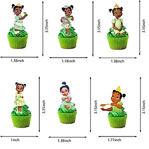 48Pcs Tiana Birthday Cake Topper Decoration Supplies for Tiana Children's Cupper Topper for Kids Birthday Party