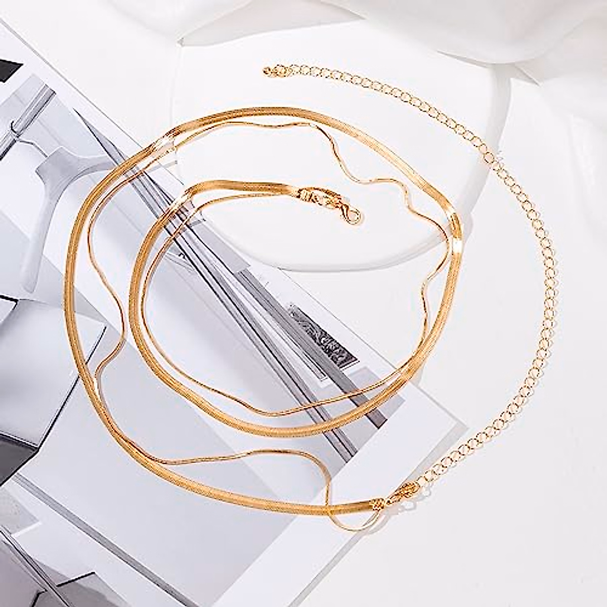 18K Gold Plated Waist Chain Summer Bikini Belly Chain Layered Herringbone Snake Belly Chains for the Waist Adjustable Plus Size Sexy Body Waist Chains for Women 27.5-37.3Inch (Simple Herringbone)